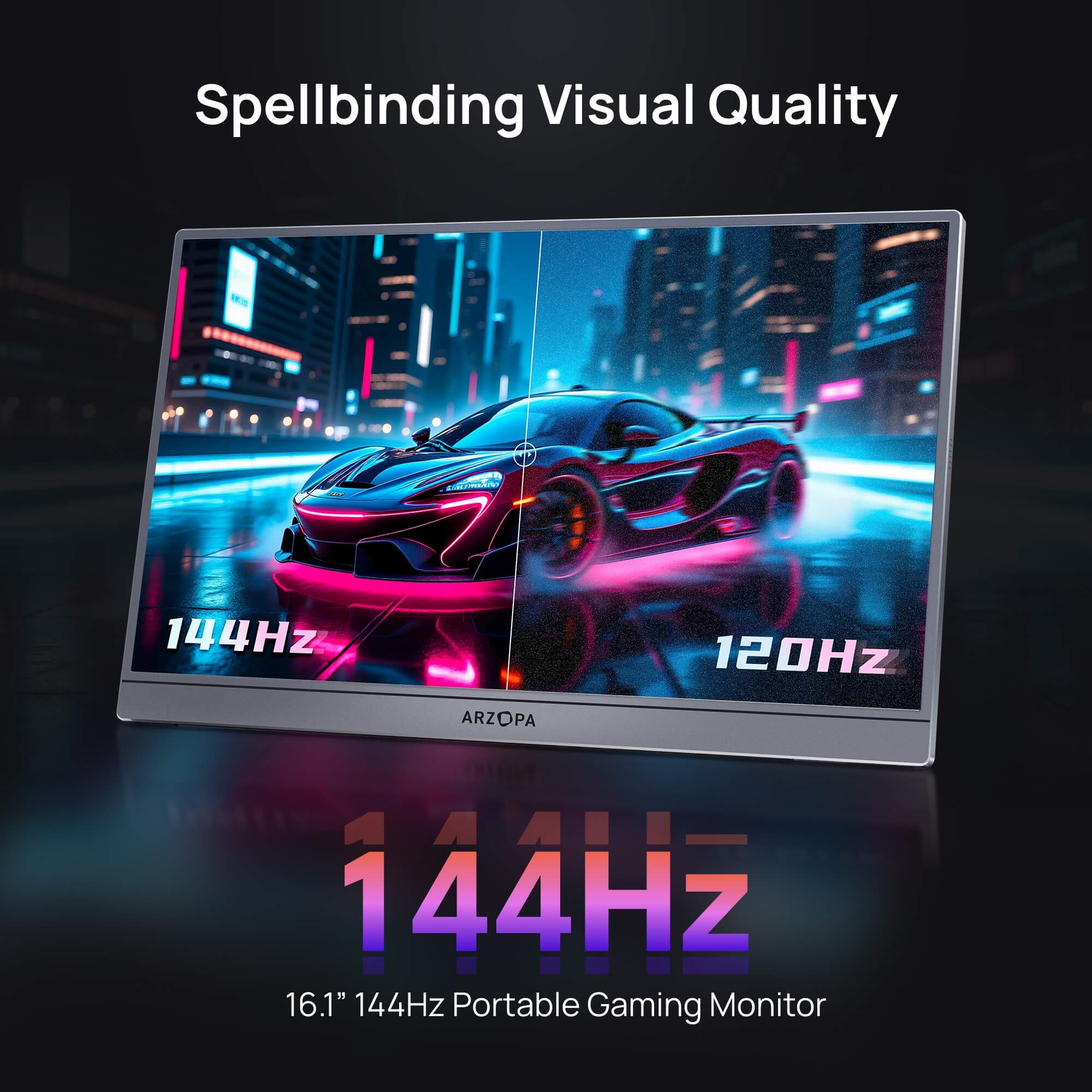 New Gray 144Hz Portable Monitor with Anti-Glare & Slim Bezel - Arzopa