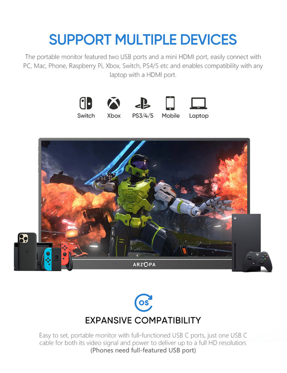 Arzopa Z1RC 16" 2.5K Portable Monitor - 500Nits